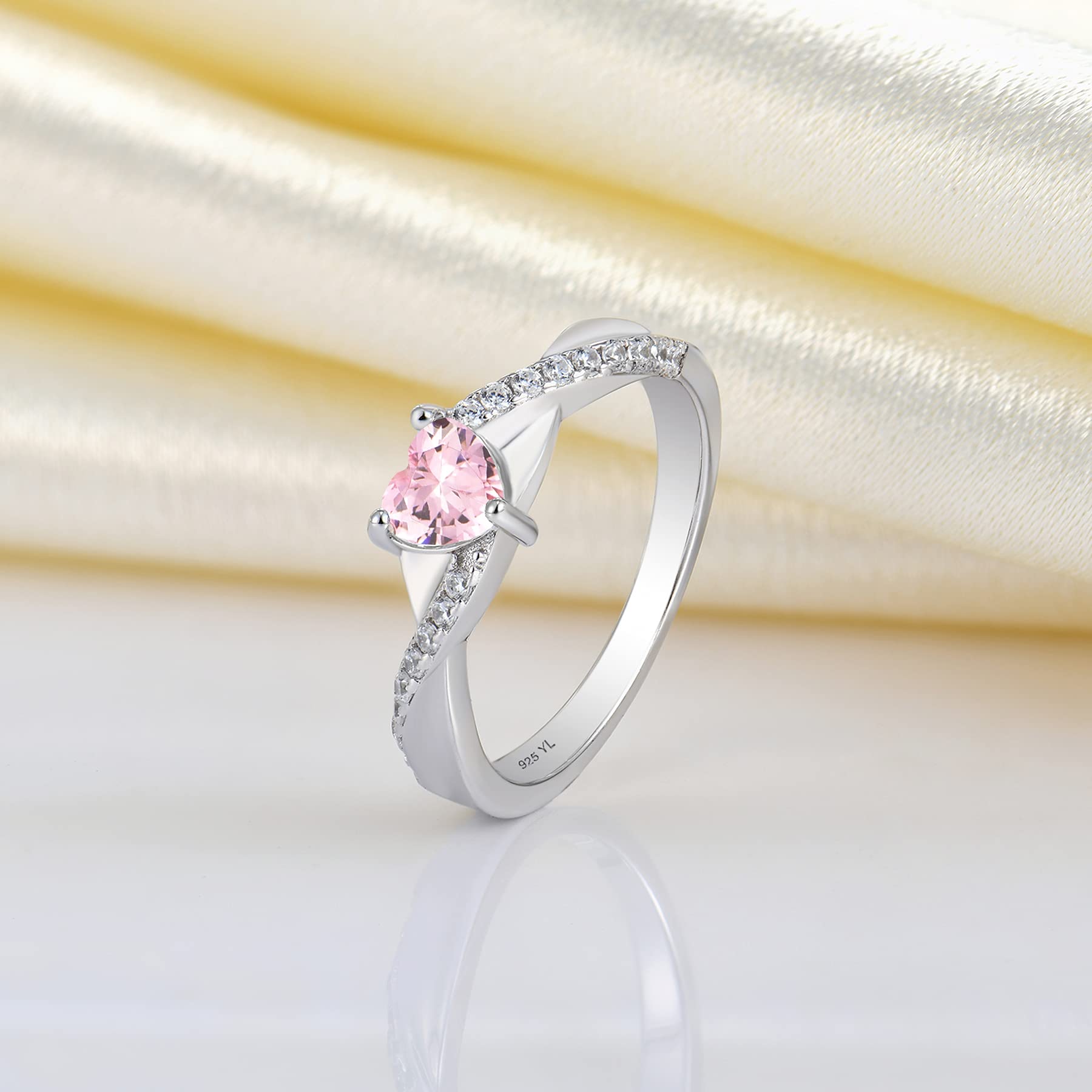 YL 925 Sterling Silver Engagement Rings Heart Cut 5MM Created Pink Tourmaline Infinity Ring for Women-size6