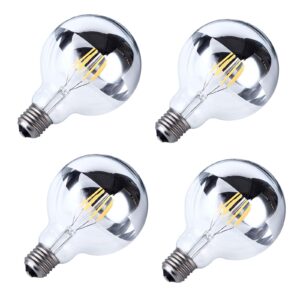 4-pack 4 watt half chrome light bulbs dimmable g25(g80), e26 natural white 4000k 40w equivalent 360lm edison led and christmas decorative bulbs with silver mirror for indoor living room, ac 120v