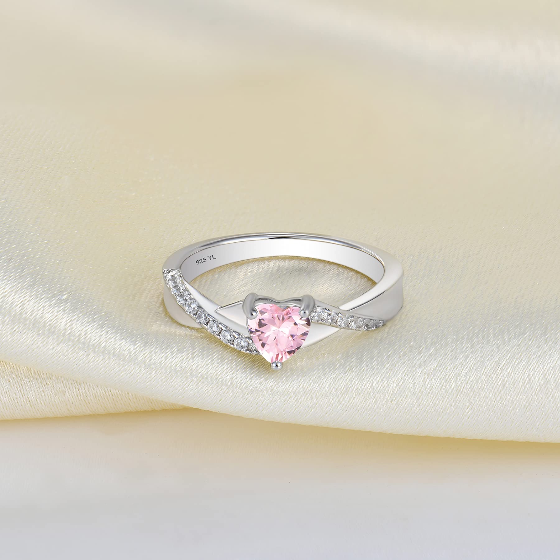 YL 925 Sterling Silver Engagement Rings Heart Cut 5MM Created Pink Tourmaline Infinity Ring for Women-size6