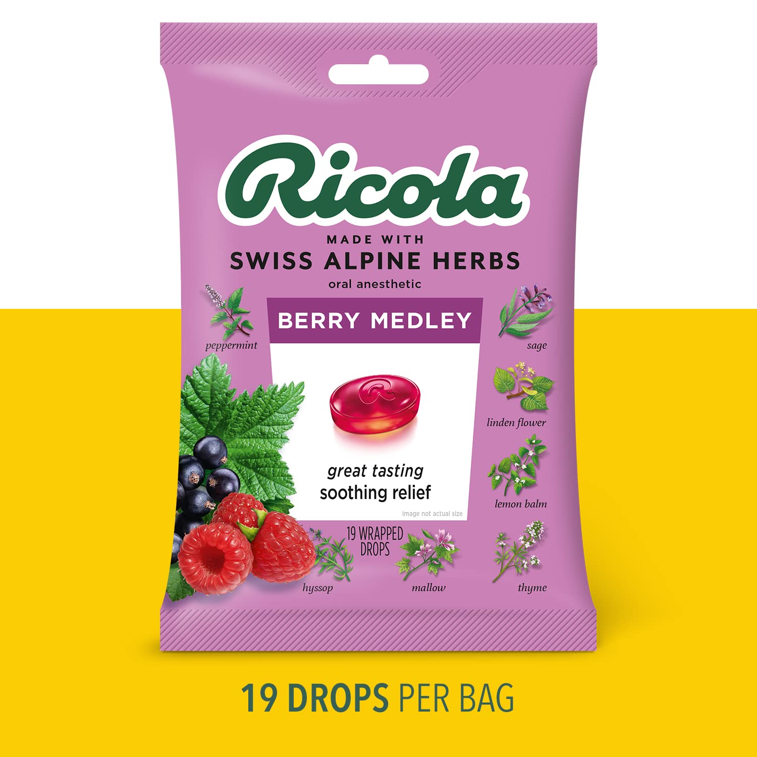 Ricola Berry Medley Bag | Cough Suppressant Throat Drops | Naturally Soothing Long-Lasting Relief - 19 Count (Pack of 1)