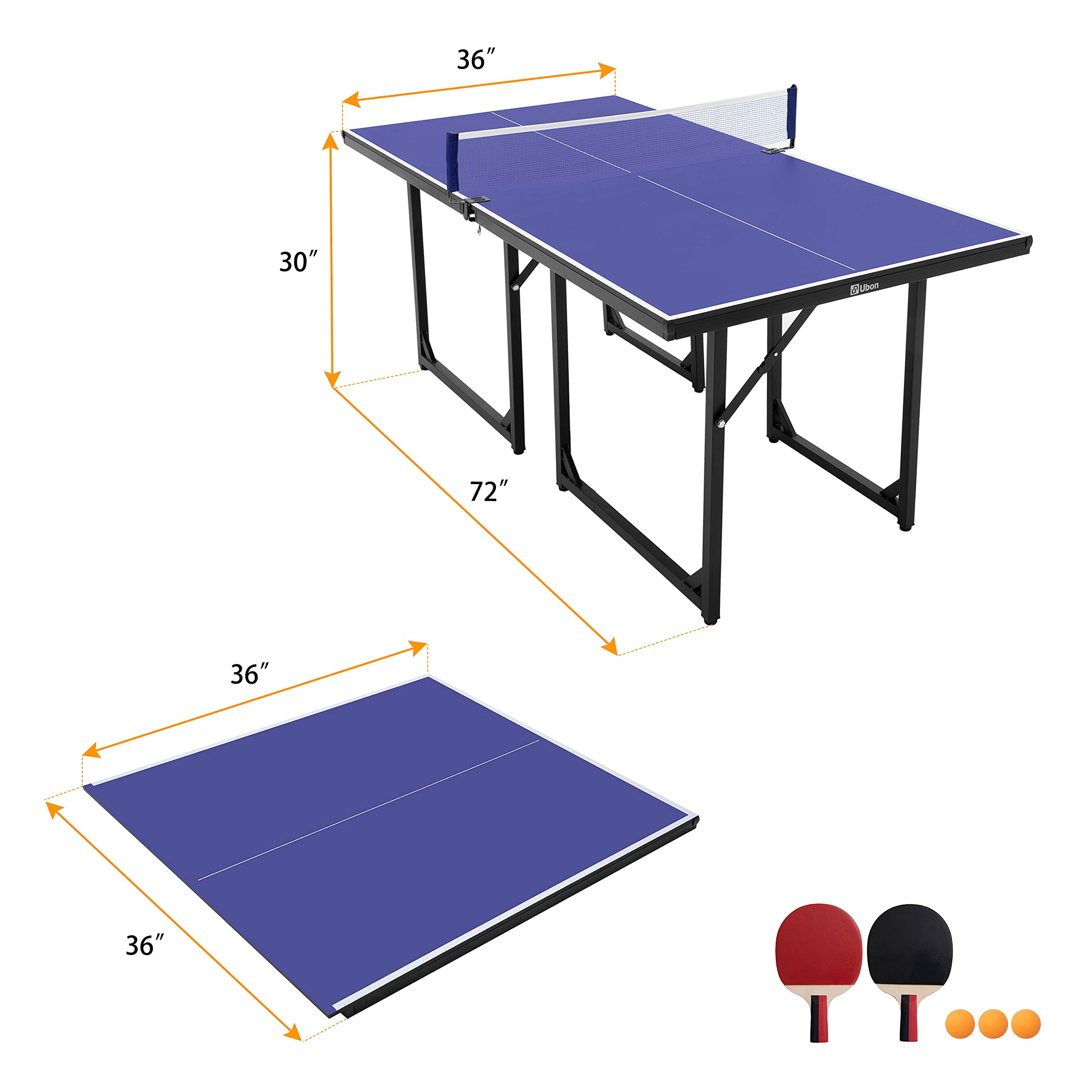 Ubon Foldable Large Size Ping Pong Table- 72" x 30" Portable Table Tennis Table for Indoor Outdoor Games Navy