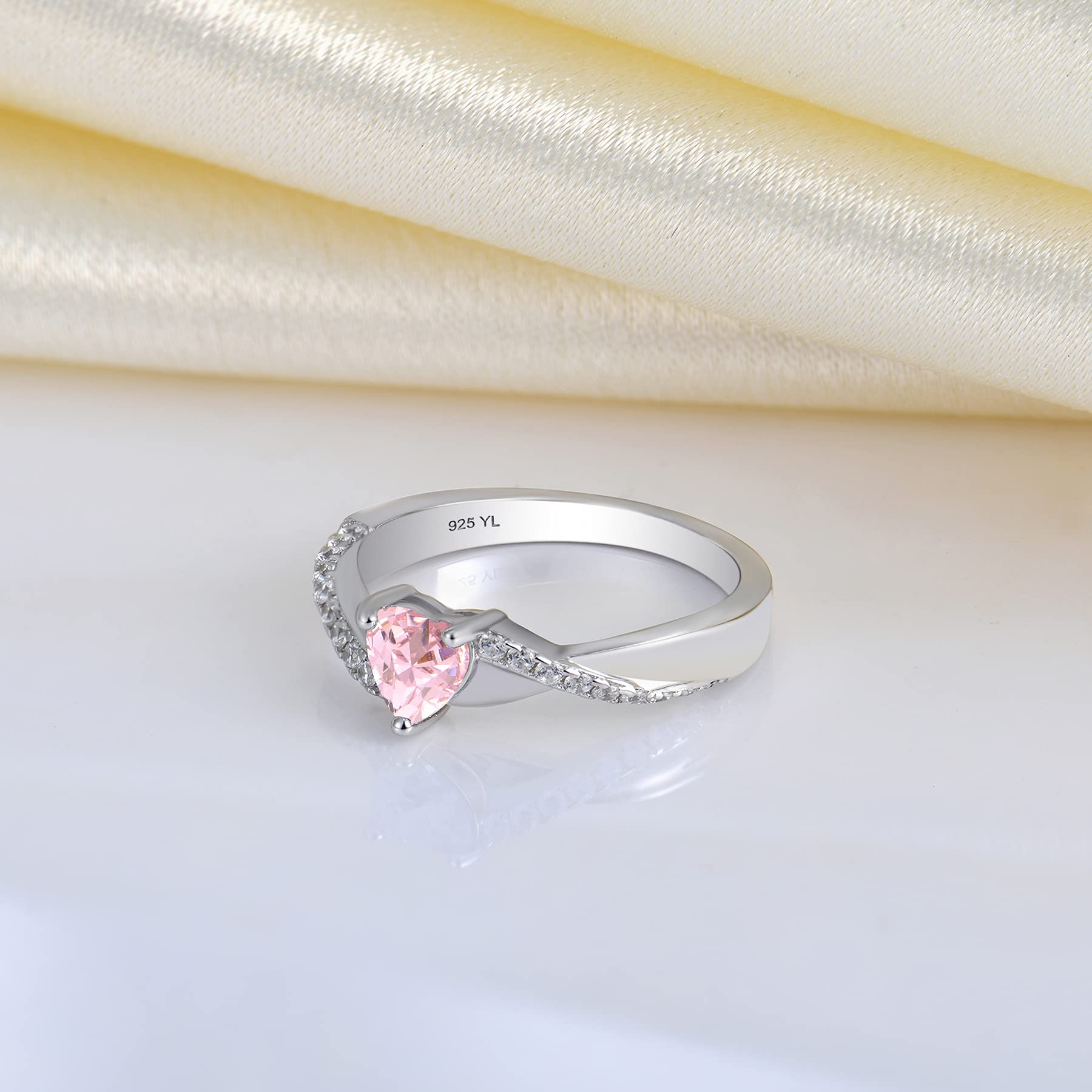 YL 925 Sterling Silver Engagement Rings Heart Cut 5MM Created Pink Tourmaline Infinity Ring for Women-size6