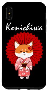 iphone xs max funny shiba inu uni dog konichiwa kimono flower dress case