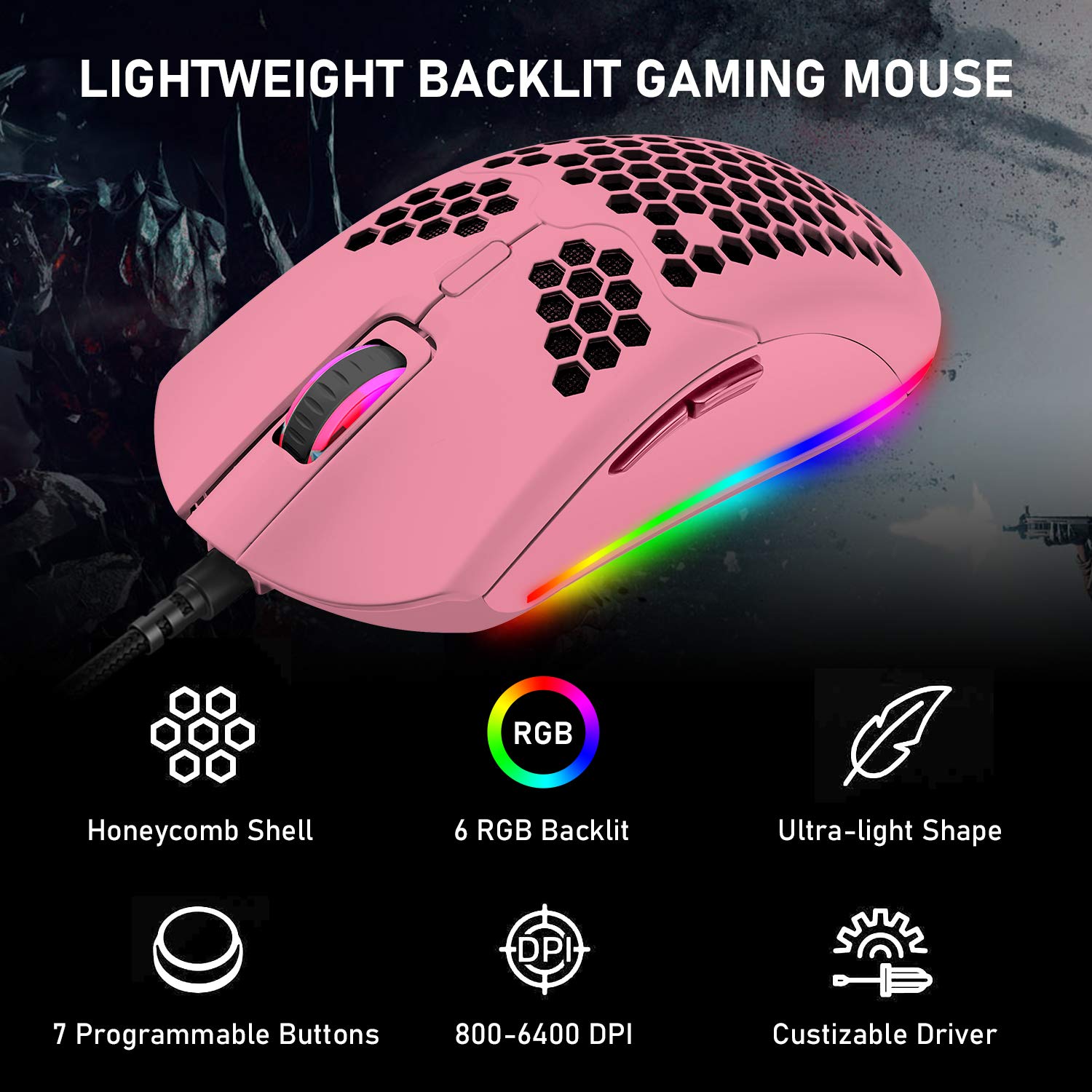 Pink Mechanical Gaming Keyboard Blue Switch Mini 87 Keys Wired Rainbow LED Backlit Keyboard Professional Lightweight Gaming Mouse Gaming Mice Pad for Gamers and Typists