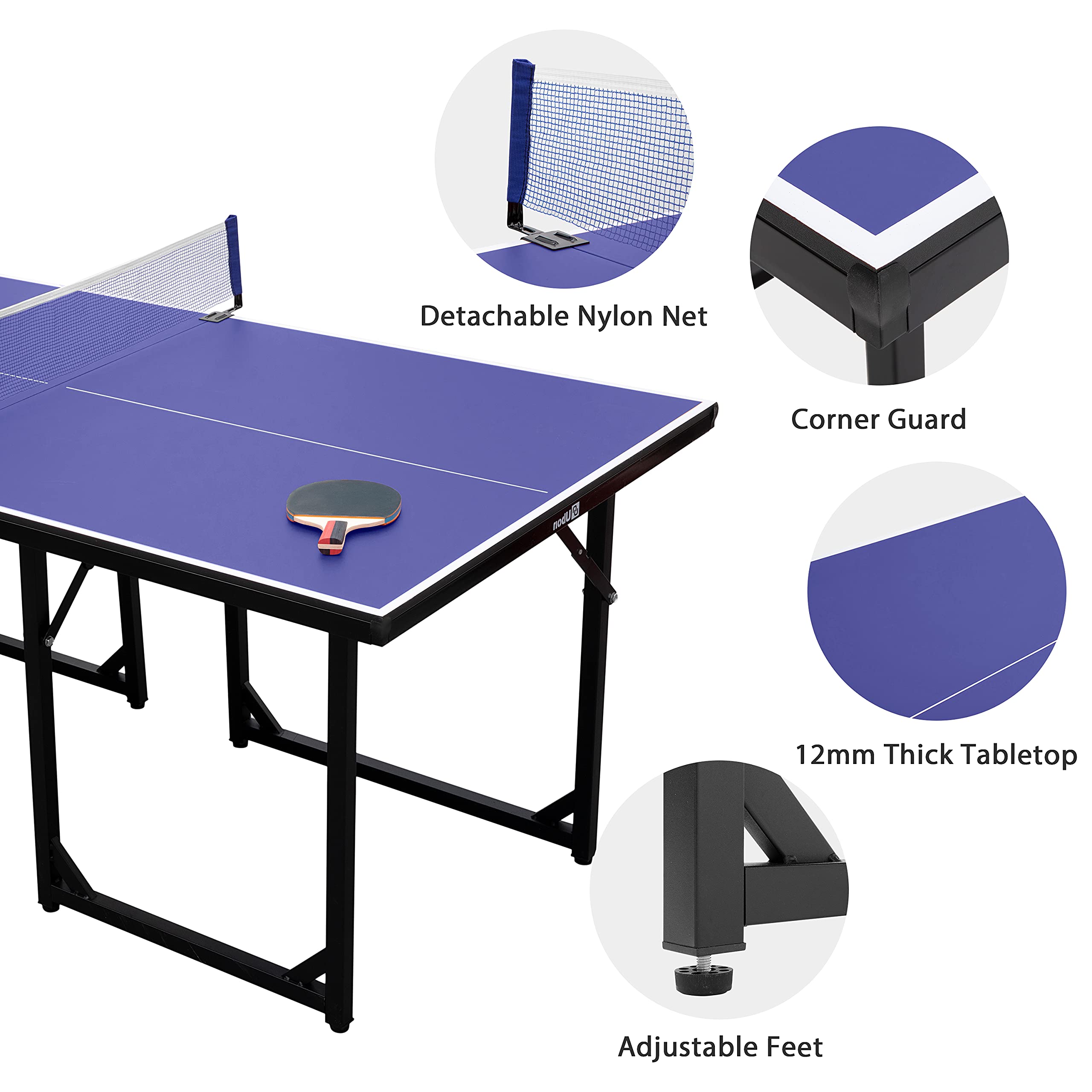 Ubon Foldable Large Size Ping Pong Table- 72" x 30" Portable Table Tennis Table for Indoor Outdoor Games Navy