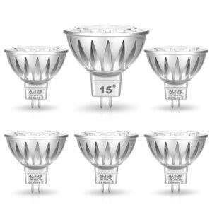 alide mr16 led bulbs 15 degree 15° narrow beam angle,gu5.3 mr16 20w 35w halogen equivalent,5w,450lm,2700k soft warm white,12v low voltage mr16 led bulbs for landscape ceiling track lighting,6pack