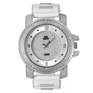 techno pave men's oversized 52mm iced numeral dial watch - silver white dial