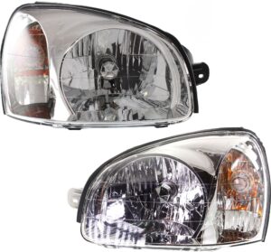 garage-pro headlight set compatible with 2003-2006 hyundai santa fe, driver and passenger side, with bulbs, halogen, production date from july 14 2003