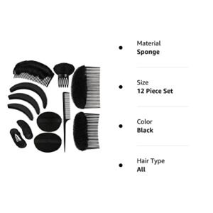 12 Pieces Hair Base Sponge Invisible Clip Comb Volume Tool False Pads Hair Styling Inserts and Extensions Accessories (Black)