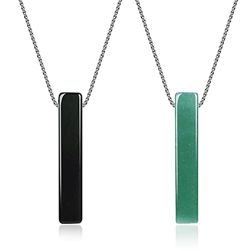 COAI Matching Couples Yin Yang Bar Green Aventurine Obsidian Stone Pendant Necklaces