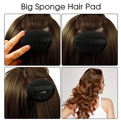 12 Pieces Hair Base Sponge Invisible Clip Comb Volume Tool False Pads Hair Styling Inserts and Extensions Accessories (Black)