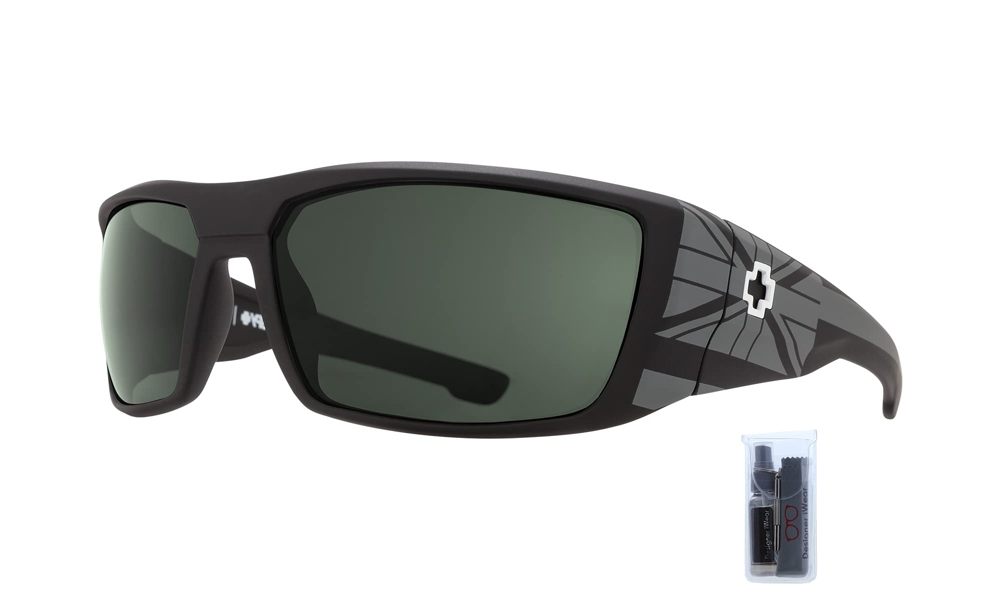 SPY Dirk Hawaii/HD Plus Gray Green Polarized Rectangular Sunglasses for Men + BUNDLE with Designer iWear Eyewear Kit