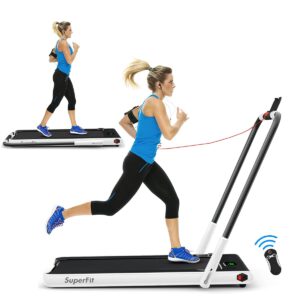 goplus 2 in 1 folding treadmill, 2.25hp under desk electric superfit treadmill, installation-free with app control, remote control, blue tooth speaker and led display, walking jogging for home white