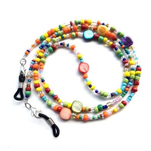 decker colorful bead women’s eyeglass chain eyewear retainer mask holder reading glass necklace lanyard (rainbow beads)