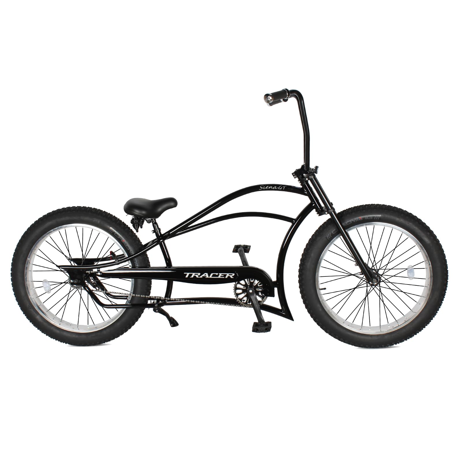 Tracer Siena Stretch Beach Cruiser Bike for Adults,Chopper Style with 1/3/7 Speed, Alloy Fat Rims and Fat Tires. (1 Speed GT, Black)