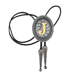 huabola calyn bolo tie for men, western cowboy golden alphabet initial letter abcdjmr to y costume bolo ties neckties (j)