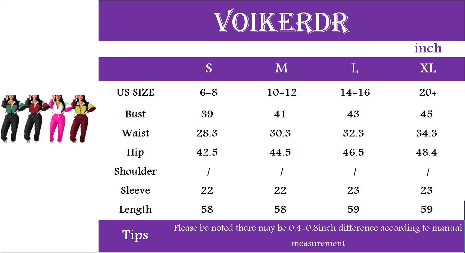 VOIKERDR Women Colorblock One Piece Outfits Set High Waist Pants Long Sleeve Zipper Front Windbreaker Jumpsuit Pink XXL