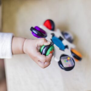 Baby Einstein Curiosity Clutch Fidget Sensory Toy and Pop It Rattle, BPA Free Infant Teether, Age 3 Months+, Multicolored