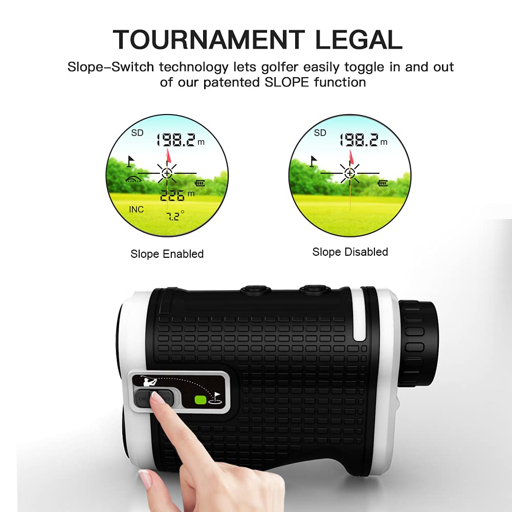 Laser Rangefinder with Slope Switch - 650 Yards Range, Slope Measurement, Ambient Display, Flag Lock with Pulse Vibration, 7X Magnification (MG-6S)