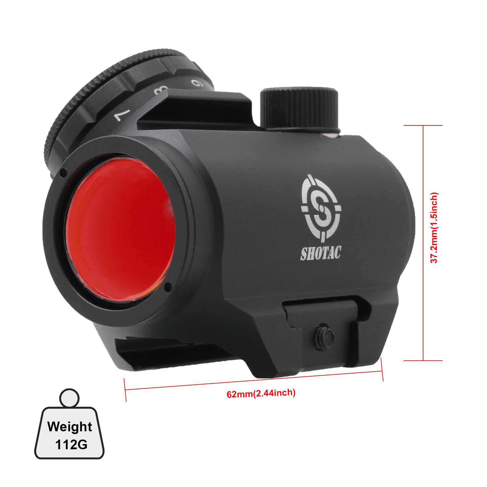 SHOTAC Red Dot Sight ST007,2 MOA dot size, Submersible to 16 feet (5 Meters) IPX8 Waterproof & Shockproof Over 15,000 Rounds of .223