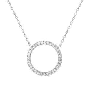 pavoi 14k white gold plated circle cz solitaire necklace | dainty cubic zirconia halo pendant necklaces for women