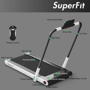 Goplus 2 in 1 Folding Treadmill, 2.25HP Under Desk Electric Superfit Treadmill, Installation-Free with APP Control, Remote Control, Blue Tooth Speaker and LED Display, Walking Jogging for Home White