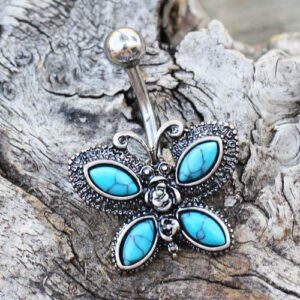 Dynamique 316L Surgical Steel Antique Turquoise Butterfly Belly Button Ring (Sold Per Piece)