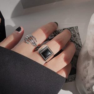 Vintage Skull Hand S925 Sterling Silver Open Band Ring for Women Girls Statement Adjustable Expandable Oxidized Gothic Skeleton Devil's Talons Finger Pinky Rings Comfort Fit Unisex Personalized Jewelry