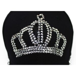 Gudessly Adjustable Women’s Bling Rhinestone Bejeweled Cotton Denim Baseball Cap Hip Hop Hat (A-Crown Black)