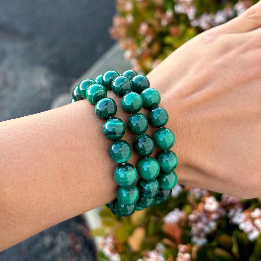 Adabele Real Natural Green Malachite Gemstone Beaded Bracelet 7.5 inch Stretch Chakra Healing Crystal Stone Women Mom Gift (Unisex) GB10-B11