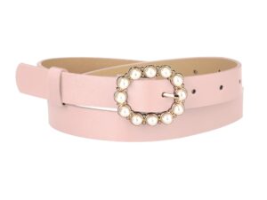 allegra k womens pearl waistband skinny leather adjustable pin buckle belt for jeans dresses pants 75-90cm/29.53"-35.43" light pink