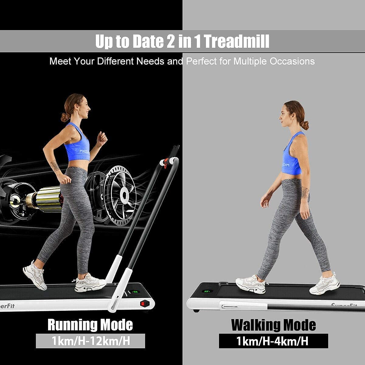 Goplus 2 in 1 Folding Treadmill, 2.25HP Under Desk Electric Superfit Treadmill, Installation-Free with APP Control, Remote Control, Blue Tooth Speaker and LED Display, Walking Jogging for Home White