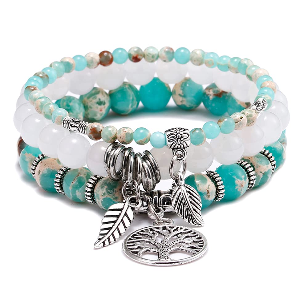 XIMEO Tree of Life Semi Precious Original Design Crystals and Healing Stones Yoga Beaded Bracelets Beach Charm Bracelet Set for Women - Ocean Jewelry