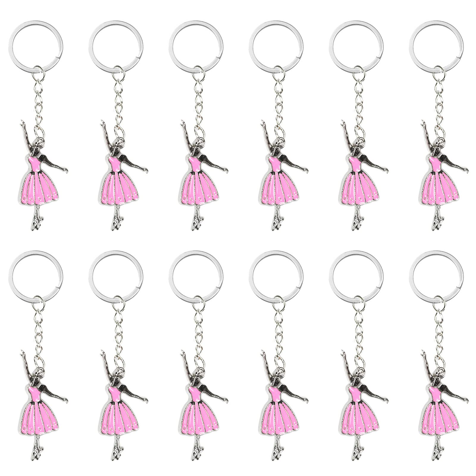 Chris.W 12pcs Ballerina Dancer Keychains, Ballet Dander Key Chain, Dancing Girl Car Bag Chain for Girls and Women Party Favors