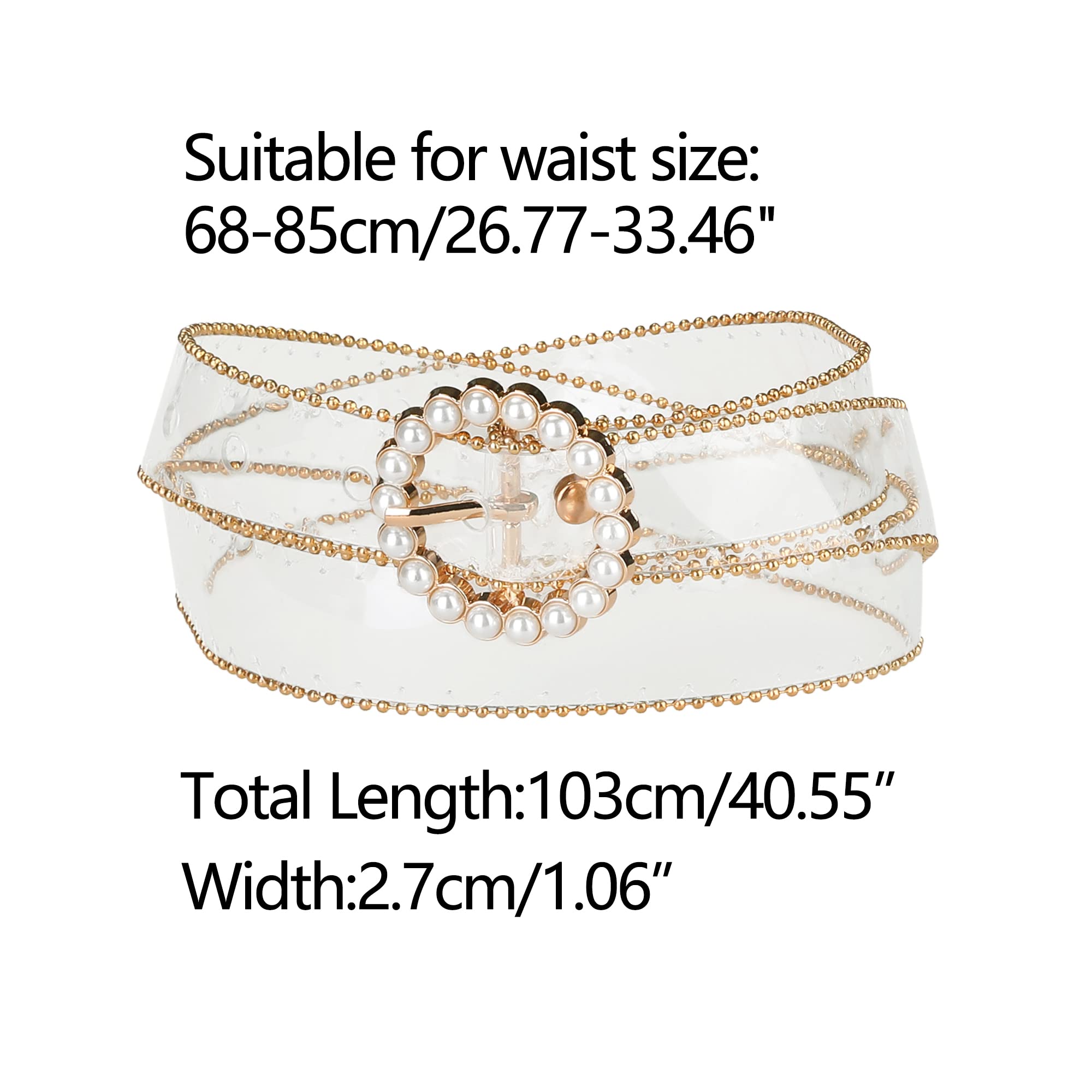 Allegra K Stylish Womens Clear Waist Belts for Dresses Transparent Belts Pin Buckle 68-85cm/26.77-33.46" Gold