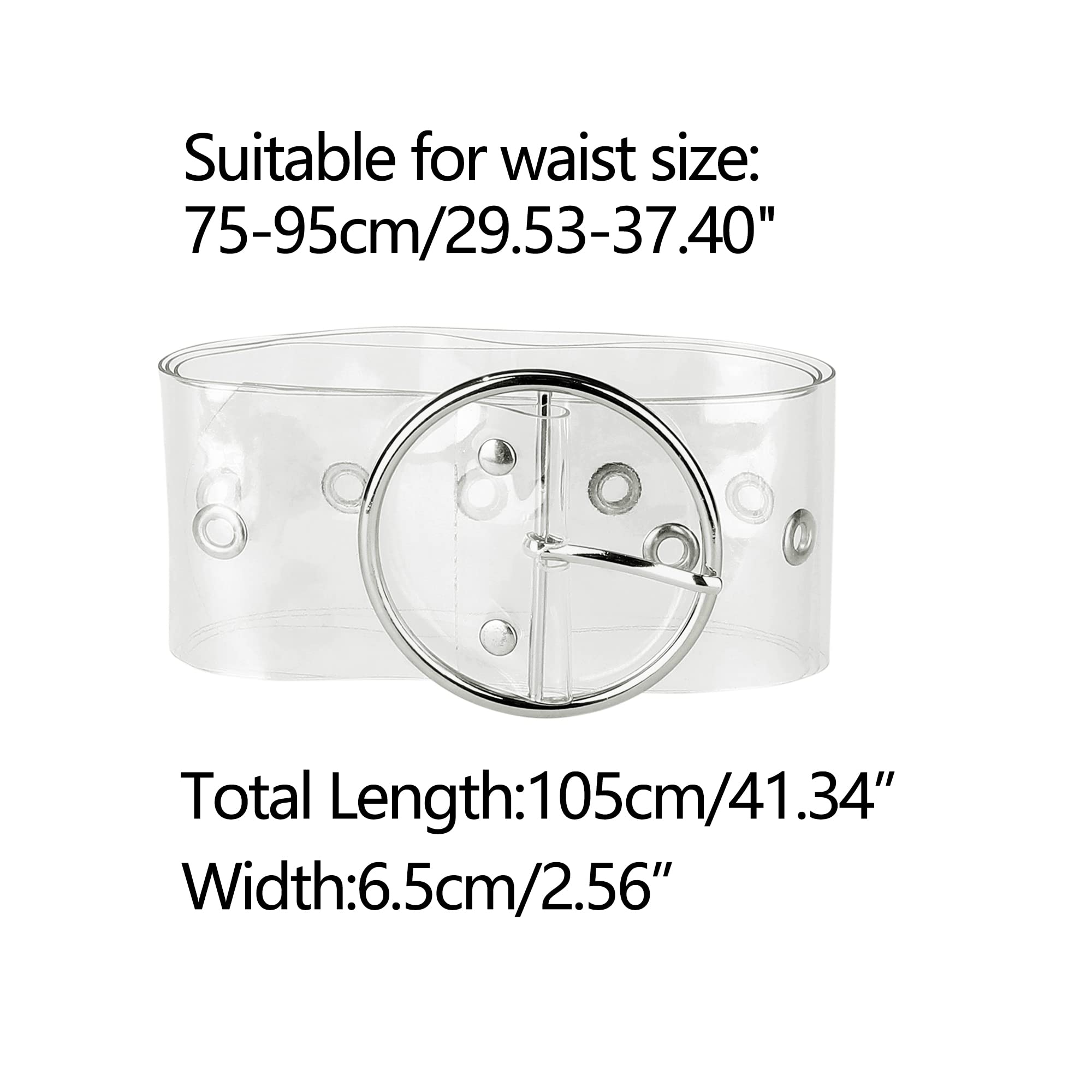 Allegra K Womens Grommet Clear Wide Waist Belts for Dresses Transparent Belts Pin Buckle 75-95cm/29.53-37.40" Silver Round Buckle