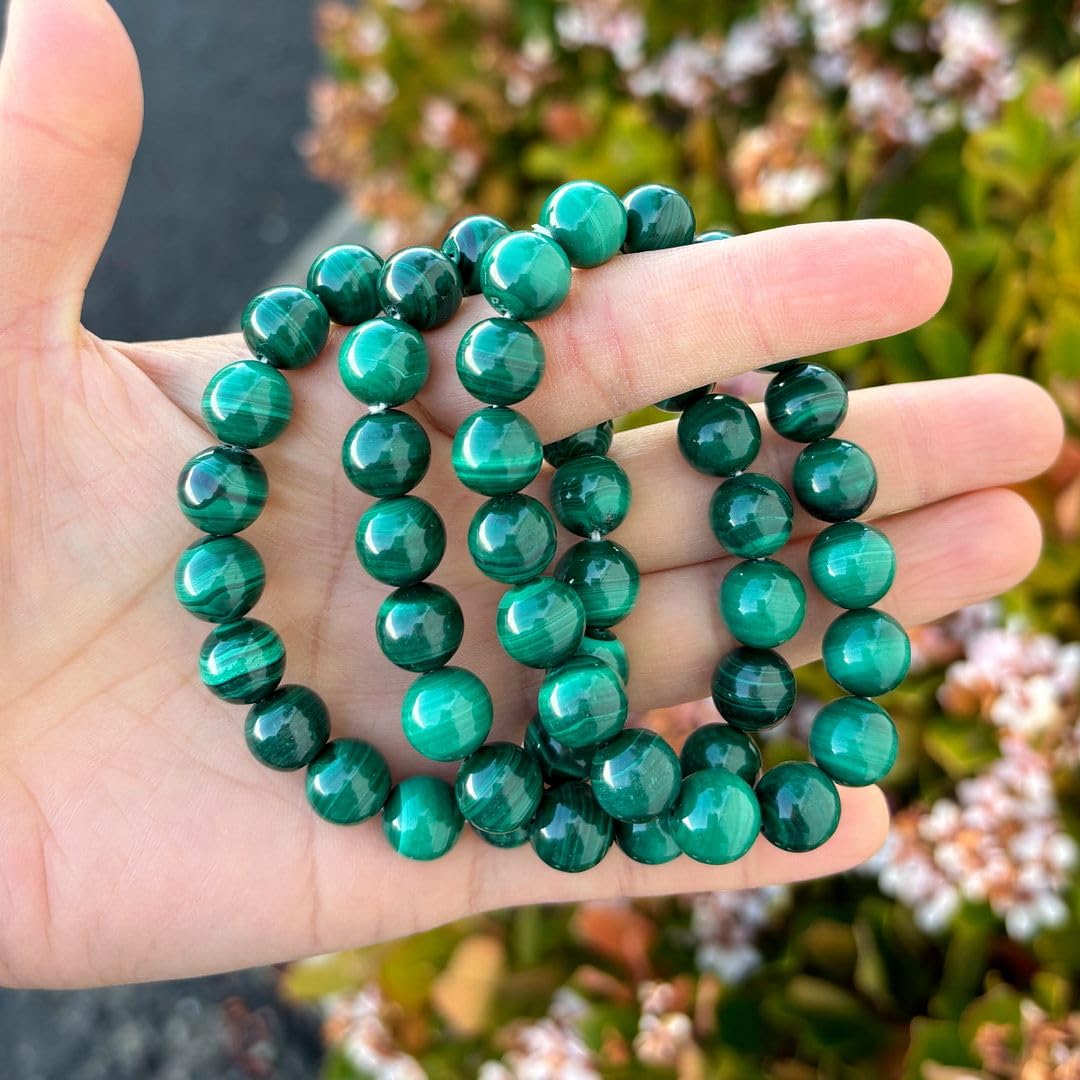 Adabele Real Natural Green Malachite Gemstone Beaded Bracelet 7.5 inch Stretch Chakra Healing Crystal Stone Women Mom Gift (Unisex) GB10-B11