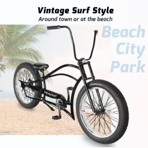 Tracer Siena Stretch Beach Cruiser Bike for Adults,Chopper Style with 1/3/7 Speed, Alloy Fat Rims and Fat Tires. (1 Speed GT, Black)