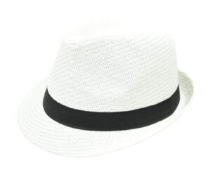 navisima 1920s panama style fedora hats for kids teeangers men and women - sun fedora hat with band - trilby summer beach hat - white (medium)