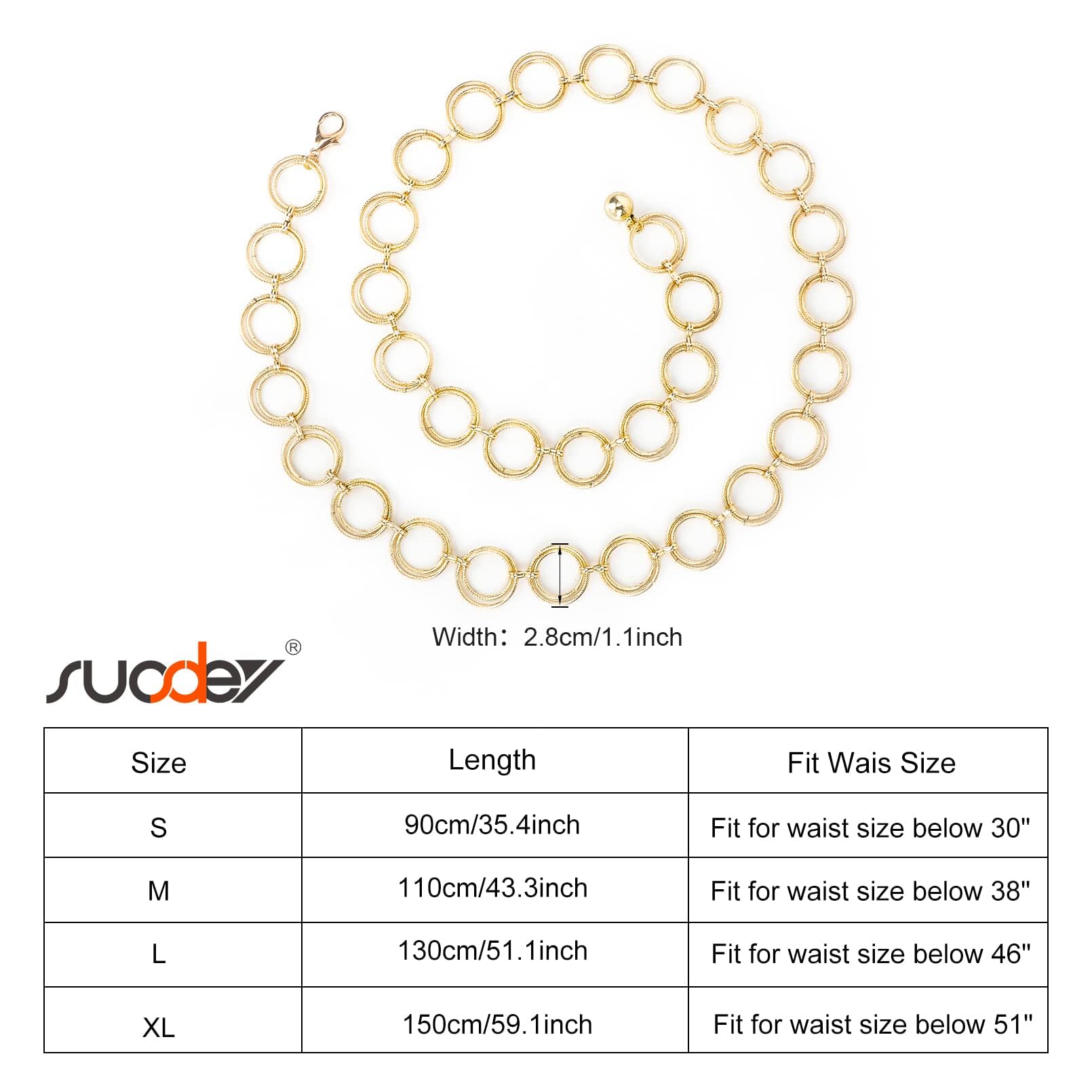 SUOSDEY Alloy Gold Waist Chain Belt for Women Fashion Cute Body Belly Link Belt Chain for Pants Dresses