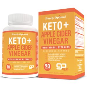 purely optimal premium keto+apple cider vinegar pills - w/garcinia cambogia, keto bhb exogenous ketones - 90 capsules