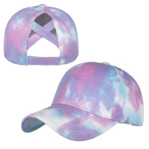 toptie tie dye ponytail baseball cap for women criss cross messy high bun dye ponytail hat-purple