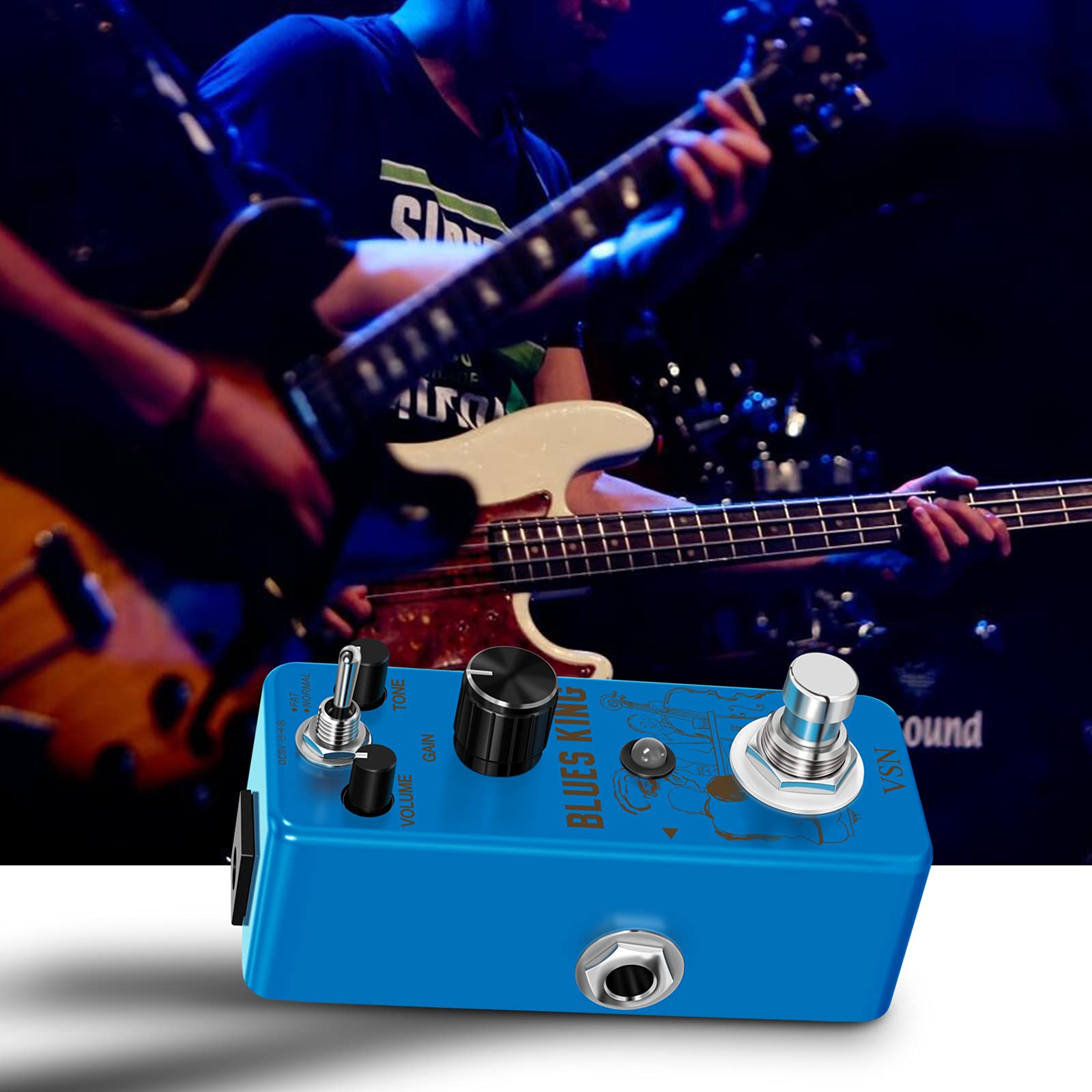 VSN Bluesy Guitar Pedal Blues Style Distortion Effect Pedal Fat&Normal 2 Modes Wide Range Frequency Response for Mini Size True Bypass, LEF-321