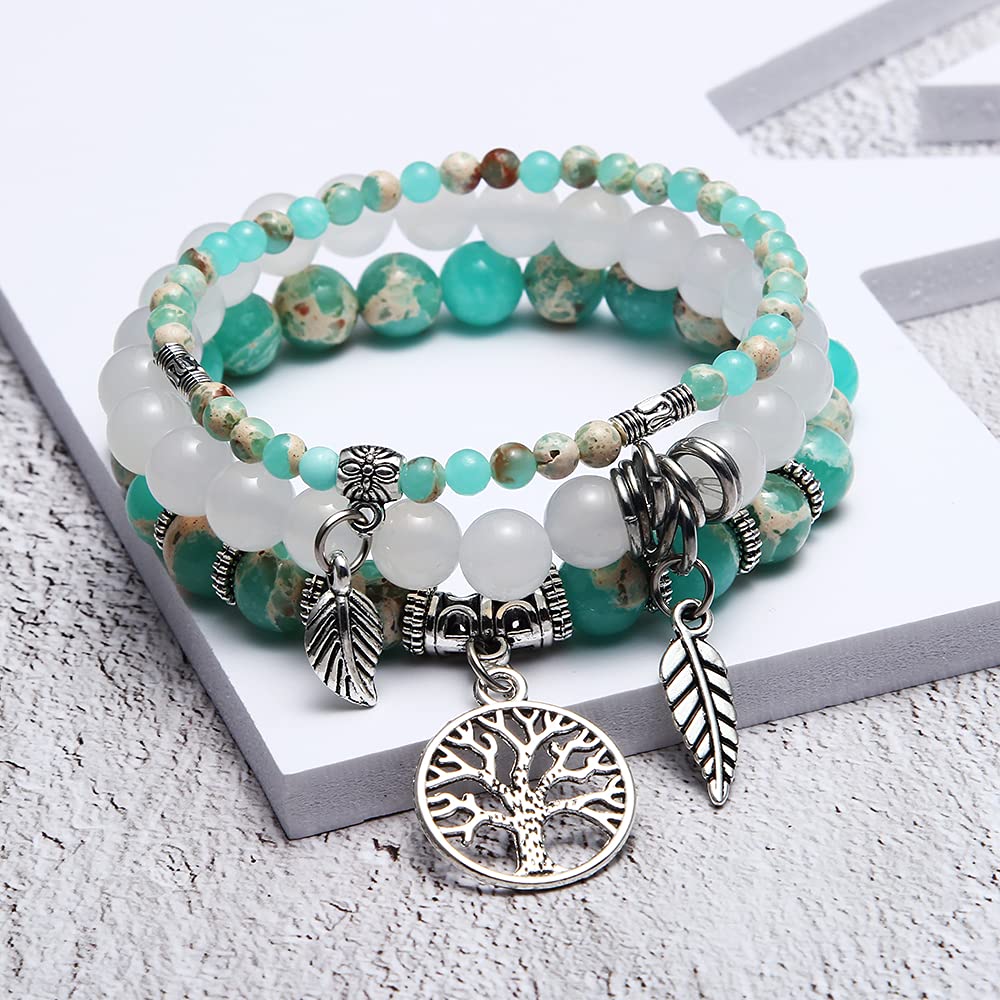 XIMEO Tree of Life Semi Precious Original Design Crystals and Healing Stones Yoga Beaded Bracelets Beach Charm Bracelet Set for Women - Ocean Jewelry