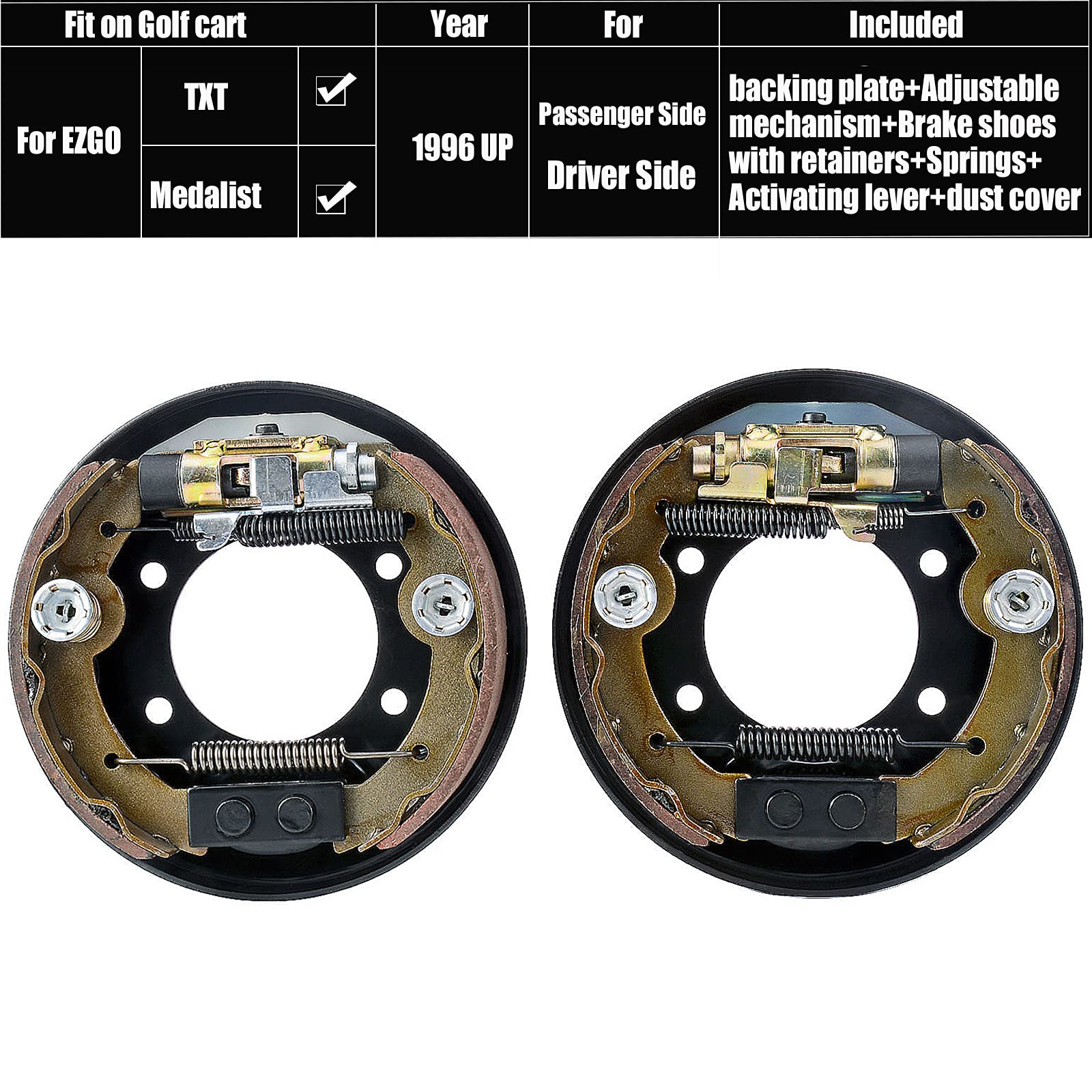 Roykaw Golf Cart Brake Assembly Compatible with EZGO TXT PDS & Yamaha G14-G22, Driver & Passenger Side, OEM #70998-G01/70998-G02