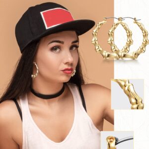 Large Bamboo Hoop Earrings Hip Hop Woman Bamboo Hoop Earrings Oversized Metal Hoop for Daily Wear 80s/ 90s Rapper Accessories (Golden,3.5 Inch)