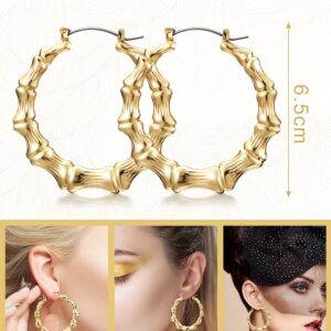 Large Bamboo Hoop Earrings Hip Hop Woman Bamboo Hoop Earrings Oversized Metal Hoop for Daily Wear 80s/ 90s Rapper Accessories (Golden,3.5 Inch)