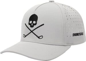 shankitgolf skull & crossbones golf hat - adjustable, breathable, snapback trucker hat - funny skull cap, perfect for golfing, hiking, fishing, running & outdoor activities (gray)