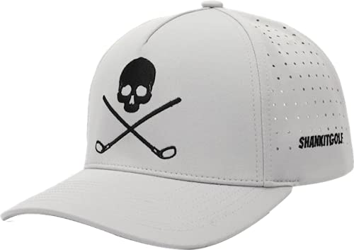 SHANKITGOLF Skull & Crossbones Golf Hat - Adjustable, Breathable, Snapback Trucker Hat - Funny Skull Cap, Perfect for Golfing, Hiking, Fishing, Running & Outdoor Activities (Gray)