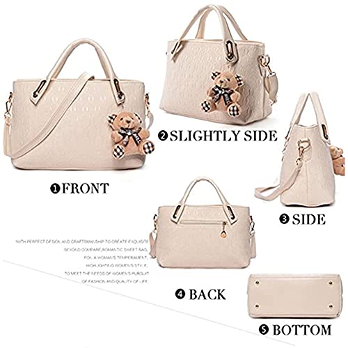 RainboSee 4pcs Set Handbags for Women Fashion Top Handle Shoulder Bag Hobo Shopper Satchels Card Holder Tote Purses Beige